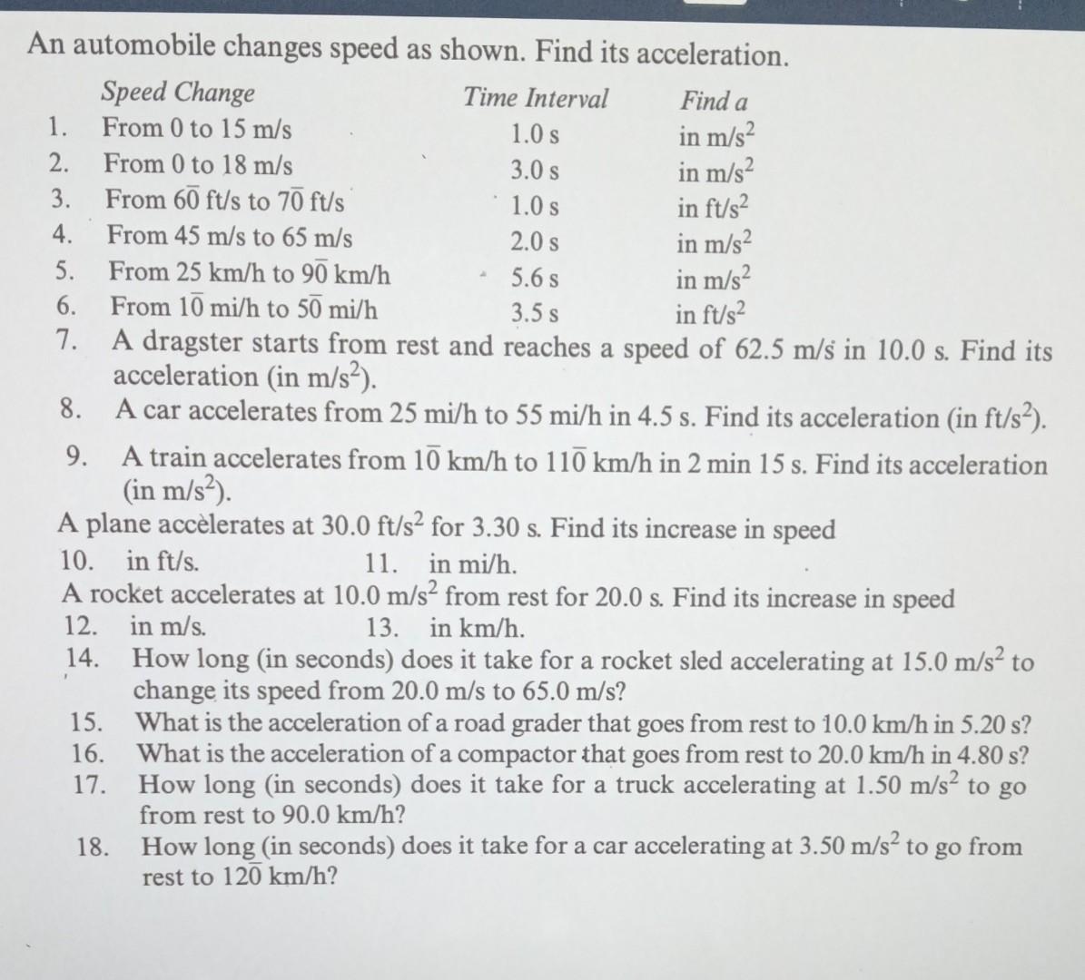 Solved An automobile changes speed as shown. Find its | Chegg.com