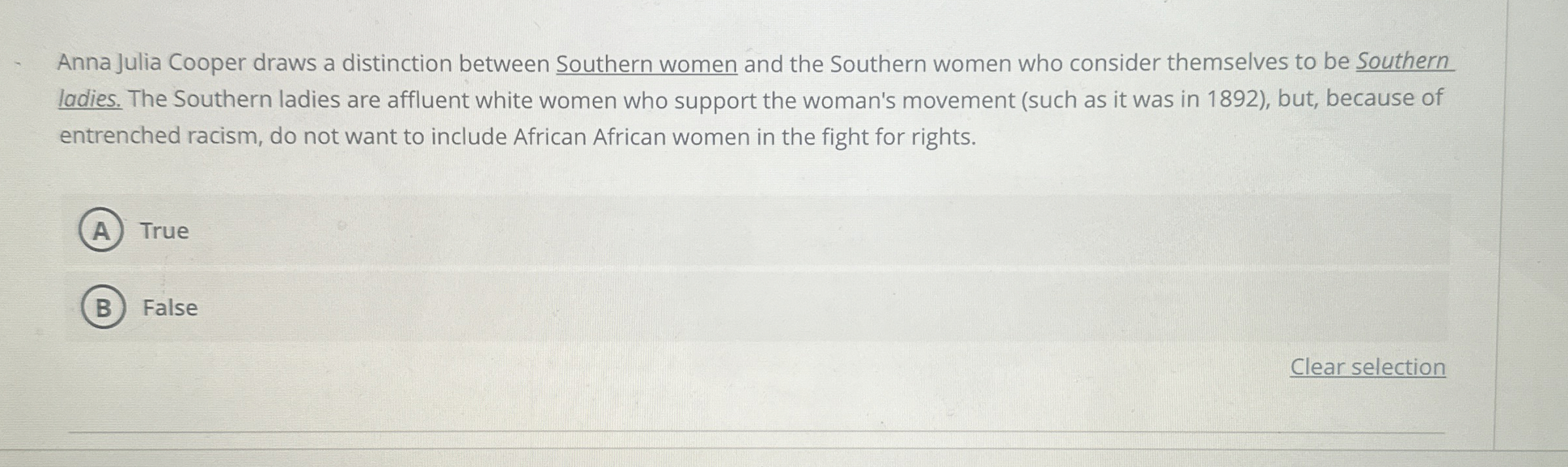 Solved Anna Julia Cooper draws a distinction between | Chegg.com