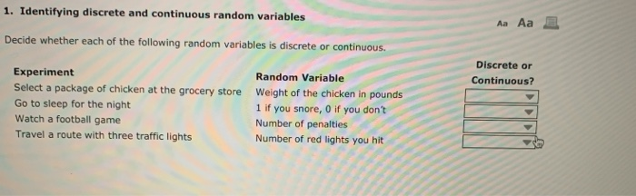 Solved 1. Identifying discrete and continuous random | Chegg.com