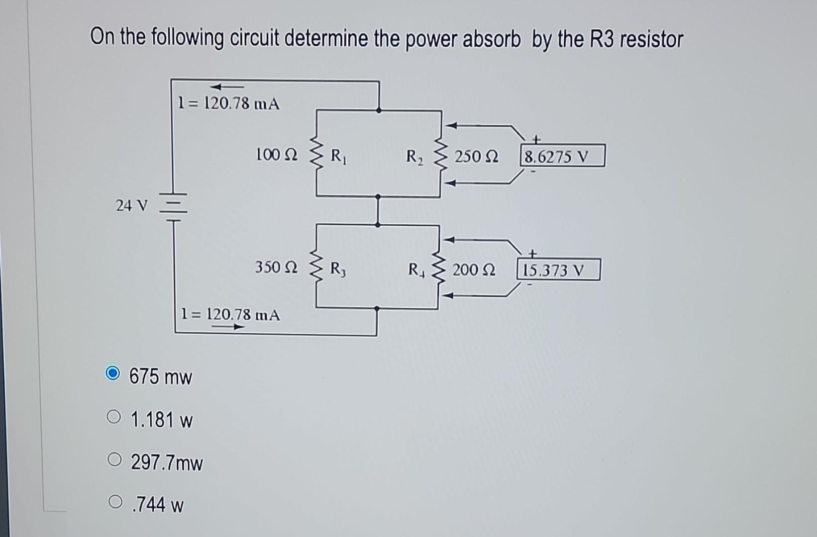 Solved On the following circuit determine the power absorb | Chegg.com