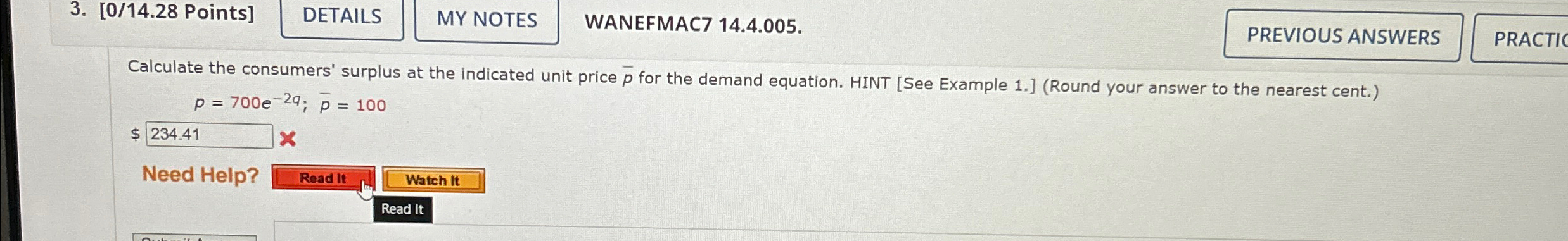 Solved [0/14.28 ﻿Points] q,q, ﻿WANEFMAC7 14.4.005.Calculate | Chegg.com