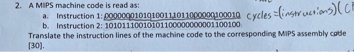 Solved 2. A MIPS machine code is read as: Translate the | Chegg.com