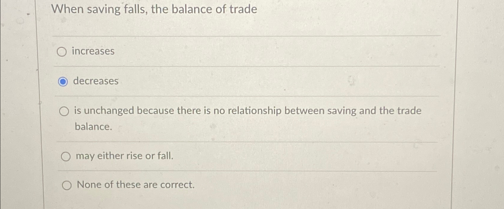Solved When saving falls, the balance of | Chegg.com