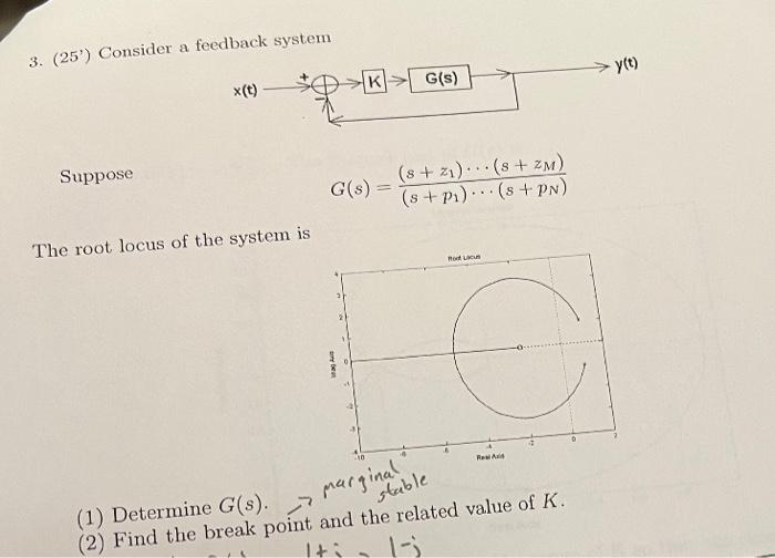 Solved 3. (25') Consider a feedback system Suppose | Chegg.com