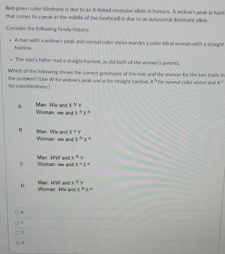 Solved Red-green color blindness is due to an X-linked | Chegg.com