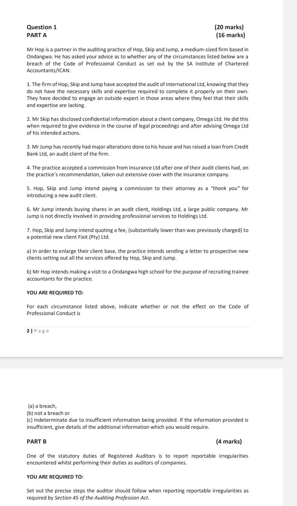 Solved Question 1 PART A (20 marks) (16 marks) Mr Hop is | Chegg.com