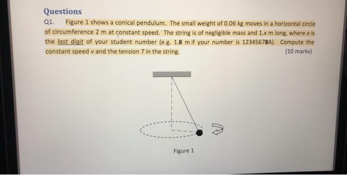Solved Questions Q1. Figure 1 shows a conical pendulum. The | Chegg.com