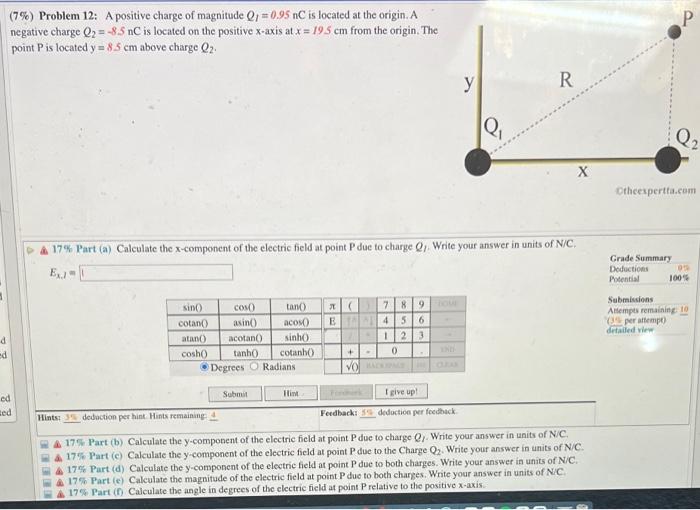 Solved (7\%) Problem 12: A positive charge of magnitude | Chegg.com