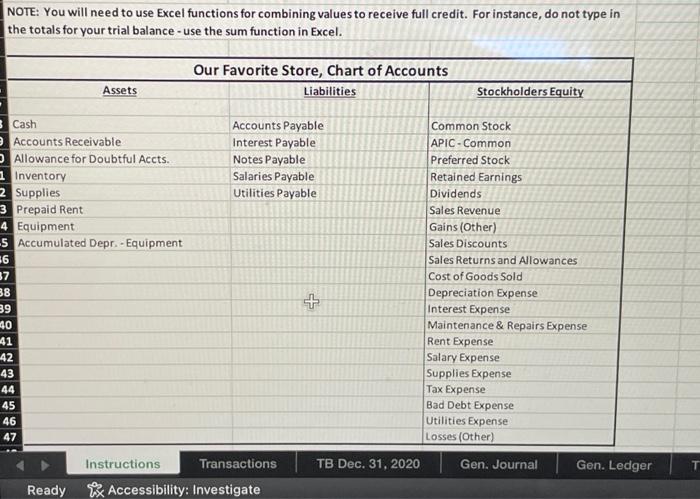 Solved NOTE: You will need to use Excel functions for | Chegg.com