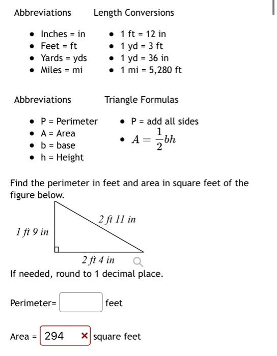 Solved Abbreviations Length Conversions - Inches = in 1ft=12 | Chegg.com