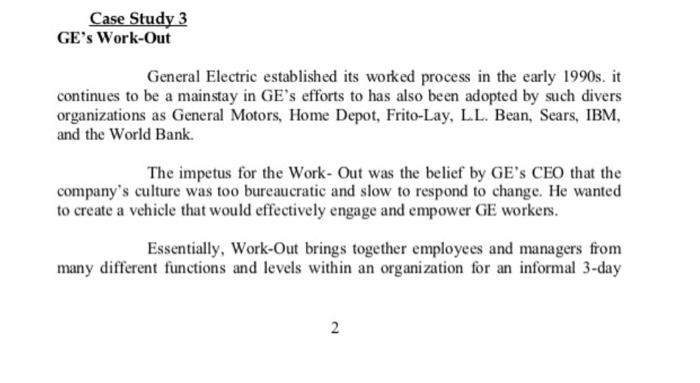 Solved Case Study 3 GE's Work-Out General Electric | Chegg.com