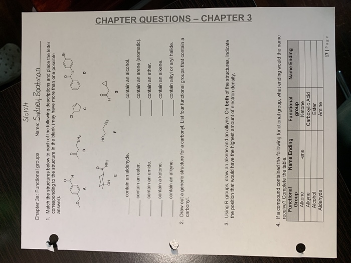 Solved Sib1014 Chapter 3a: Functional groups Name: Sydney | Chegg.com