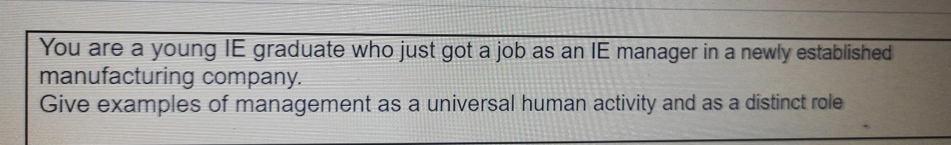 Solved You are a young IE graduate who just got a job as an | Chegg.com