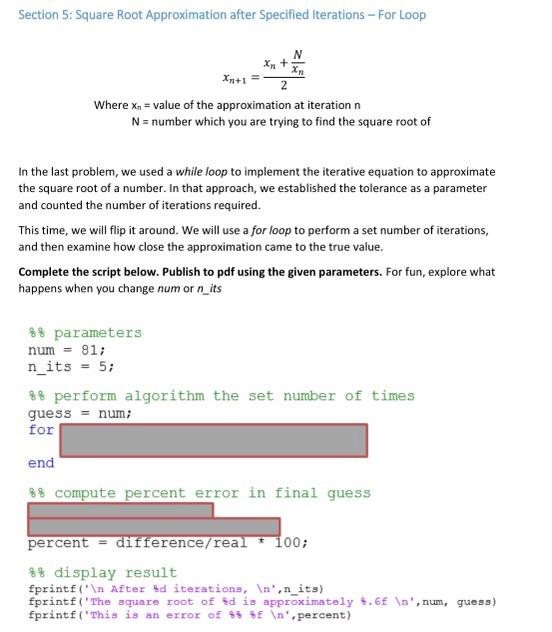 Section 5 Square Root Approximation After Specified