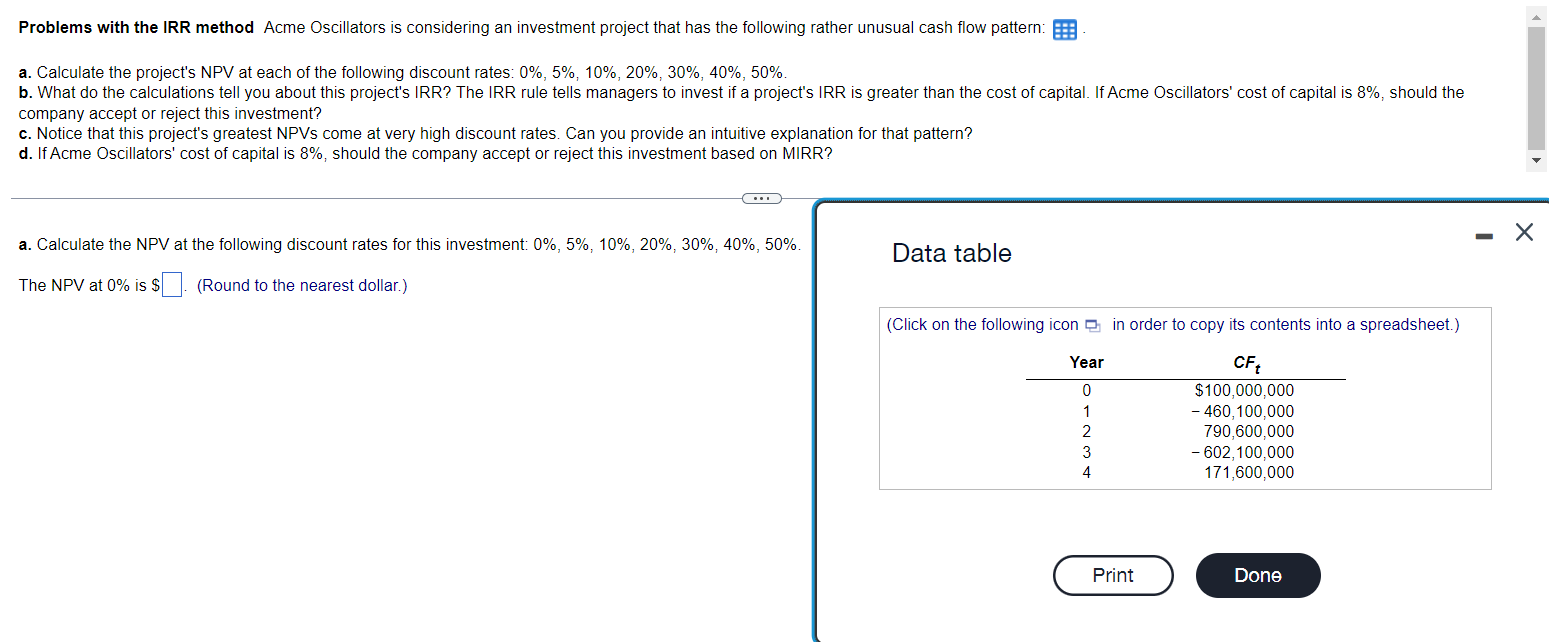 Solved Problems with the IRR method Acme Oscillators is | Chegg.com