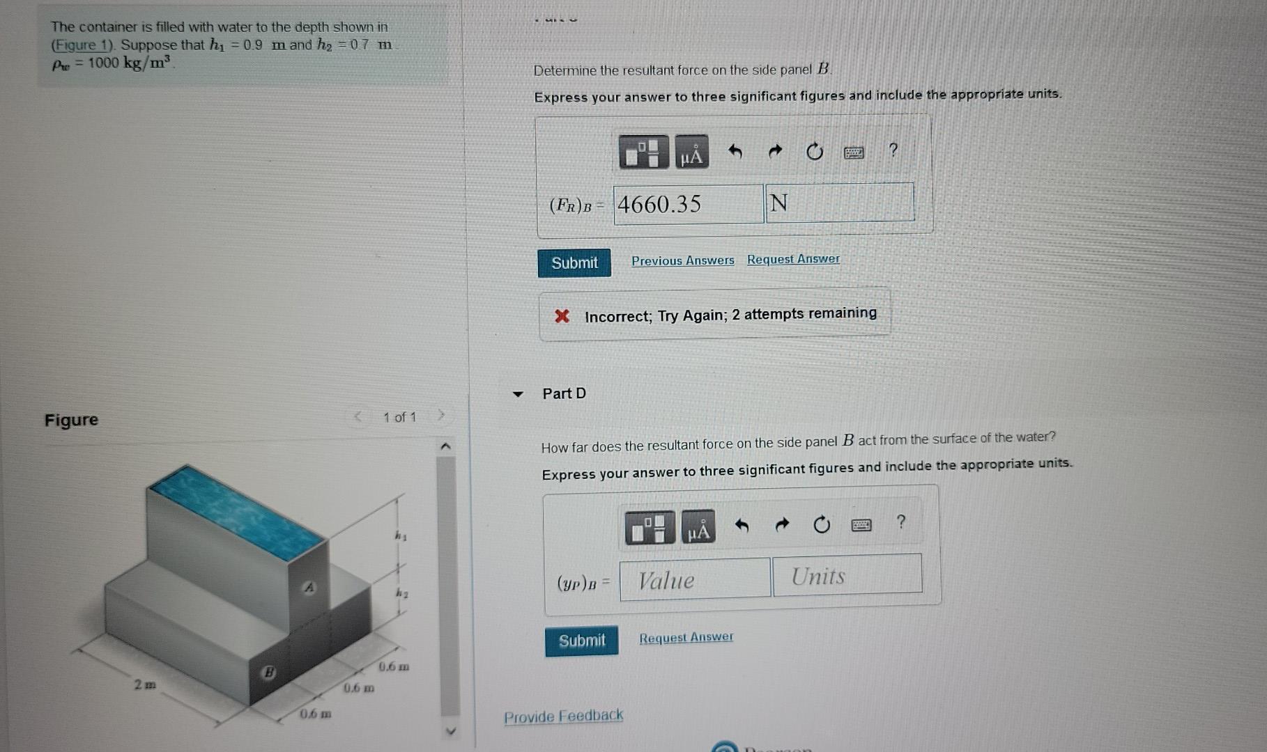 Solved The container is filled with water to the depth shown | Chegg.com