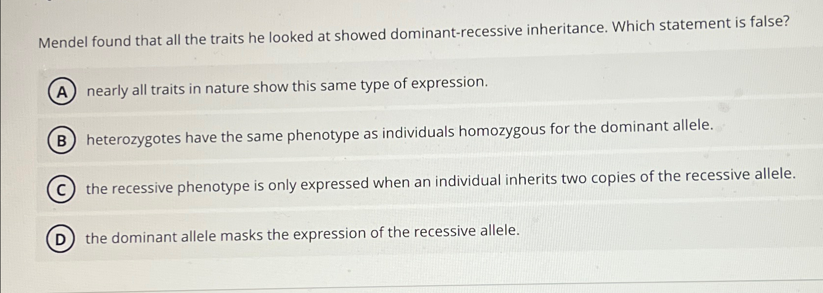 Solved Mendel found that all the traits he looked at showed | Chegg.com Solved Mendel found that all the traits he looked at showed | Chegg.com