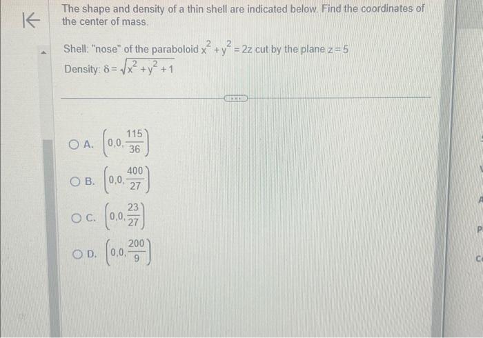 Solved The shape and density of a thin shell are indicated | Chegg.com
