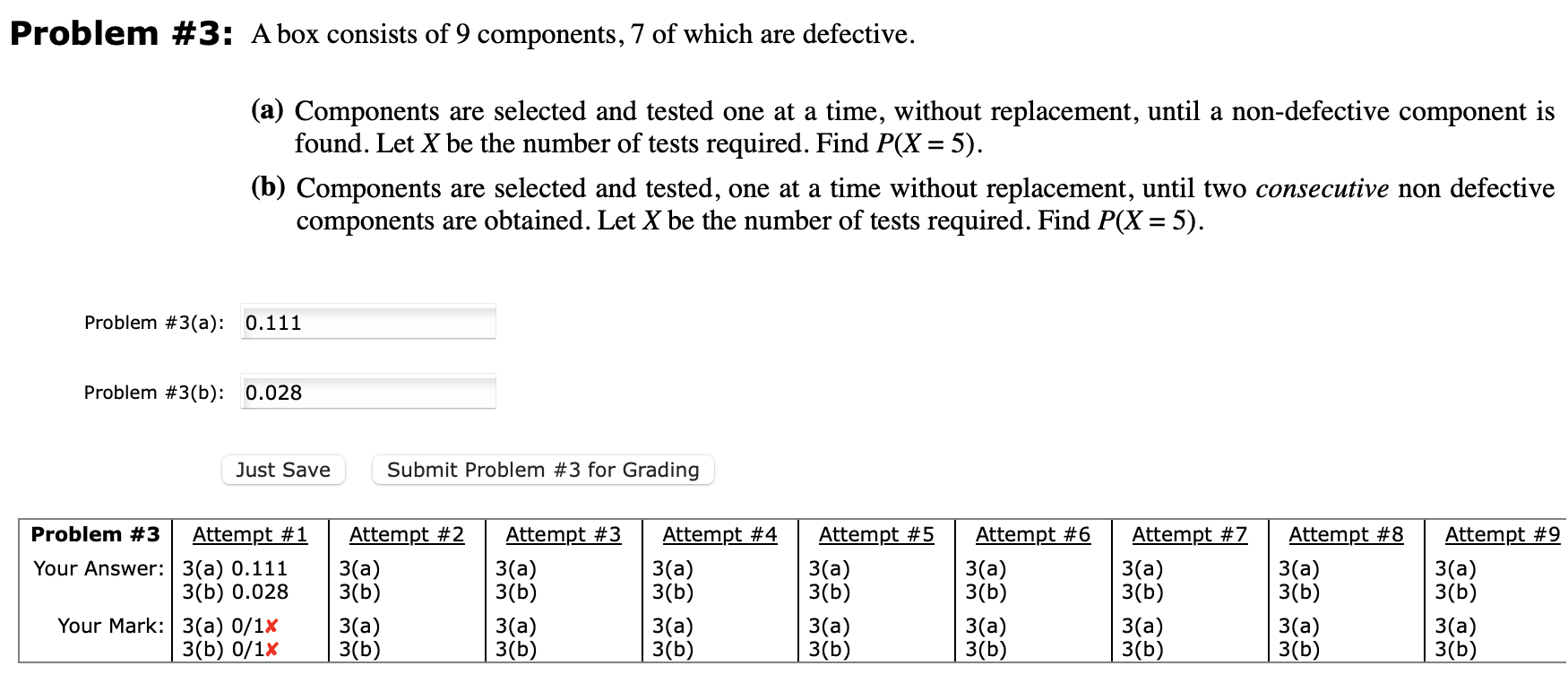Solved Problem \#3: A box consists of 9 ﻿components, 7 ﻿of | Chegg.com