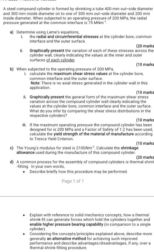 Solved A steel compound cylinder is formed by shrinking a | Chegg.com