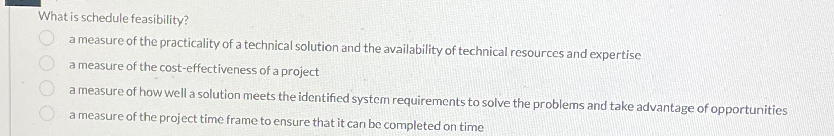 Solved What is schedule feasibility?a measure of the | Chegg.com