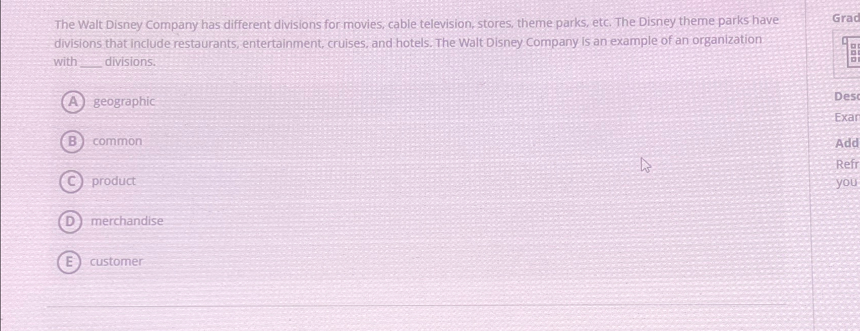 Solved The Walt Disney Company has different divisions for | Chegg.com