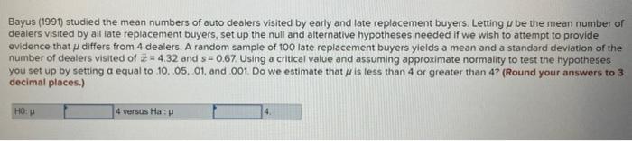 Solved Bayus (1991) studied the mean numbers of auto dealers | Chegg.com