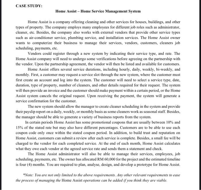 Solved Home Assist - Home Service Management System Home | Chegg.com