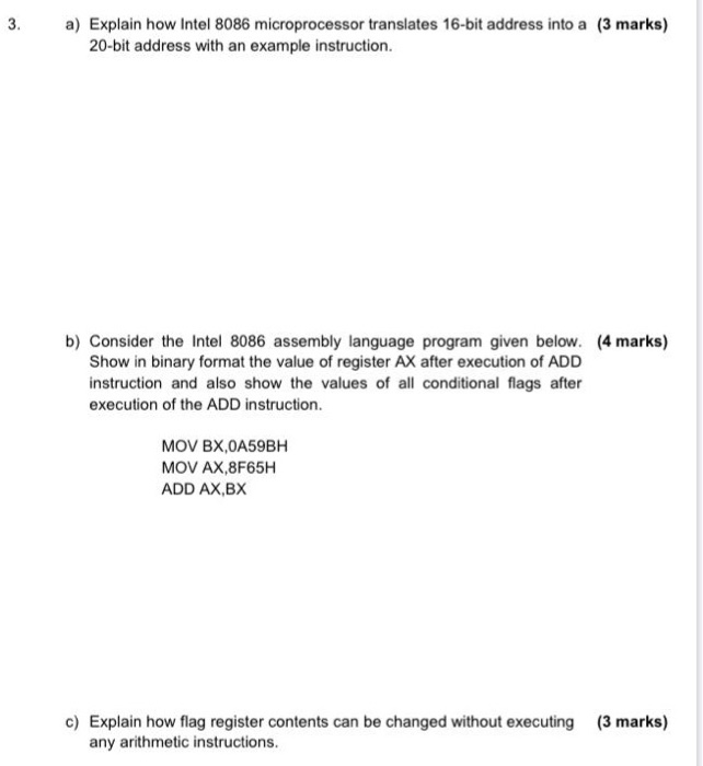 Solved 3. a) Explain how Intel 8086 microprocessor | Chegg.com