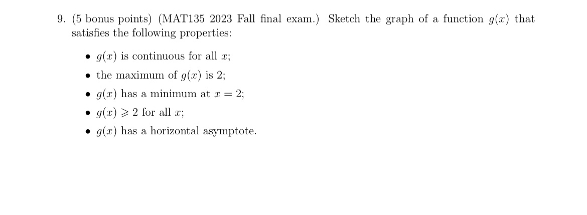 Solved (5 ﻿bonus points) (MAT135 2023 ﻿Fall final exam.) | Chegg.com