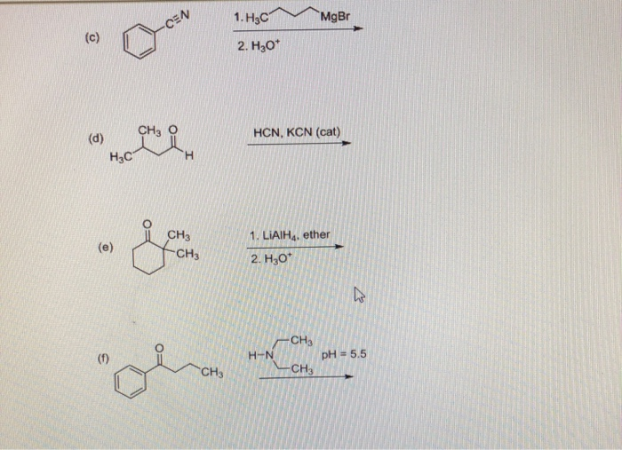 Solved MgBr -CEN (c) 1. HẠC 2. H30* Сн, о HCN, KCN (cat) (4) | Chegg.com