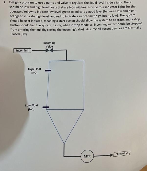 Solved 1. Design a program to use a pump and valve to | Chegg.com