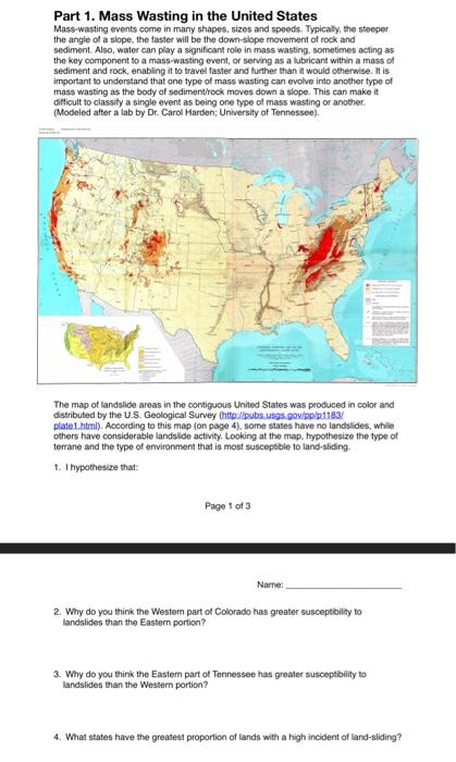 Solved Mass wasting 1. I hypothesize that:2. Why do you | Chegg.com