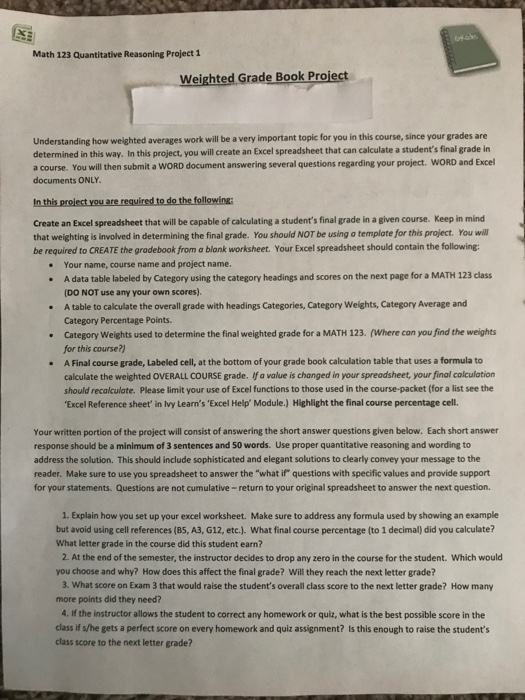 Math 123 Quantitative Reasoning Project 1 Weighted | Chegg.com