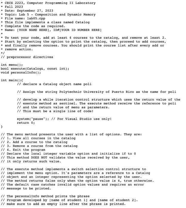 Solved Cecs 2223 Computer Programming Ii Laboratory Fal1