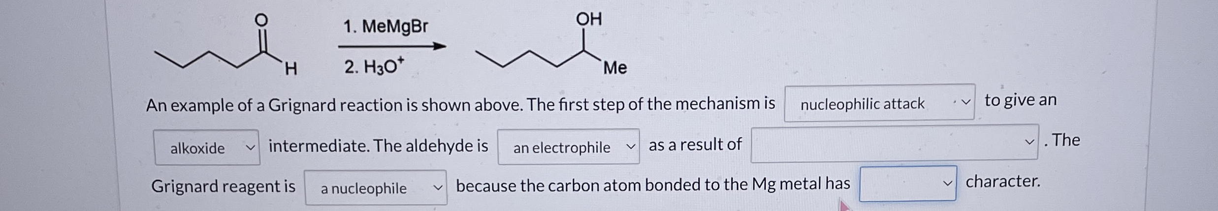 Solved →?2.H3O+1.MeMgBrAn example of a Grignard reaction is | Chegg.com