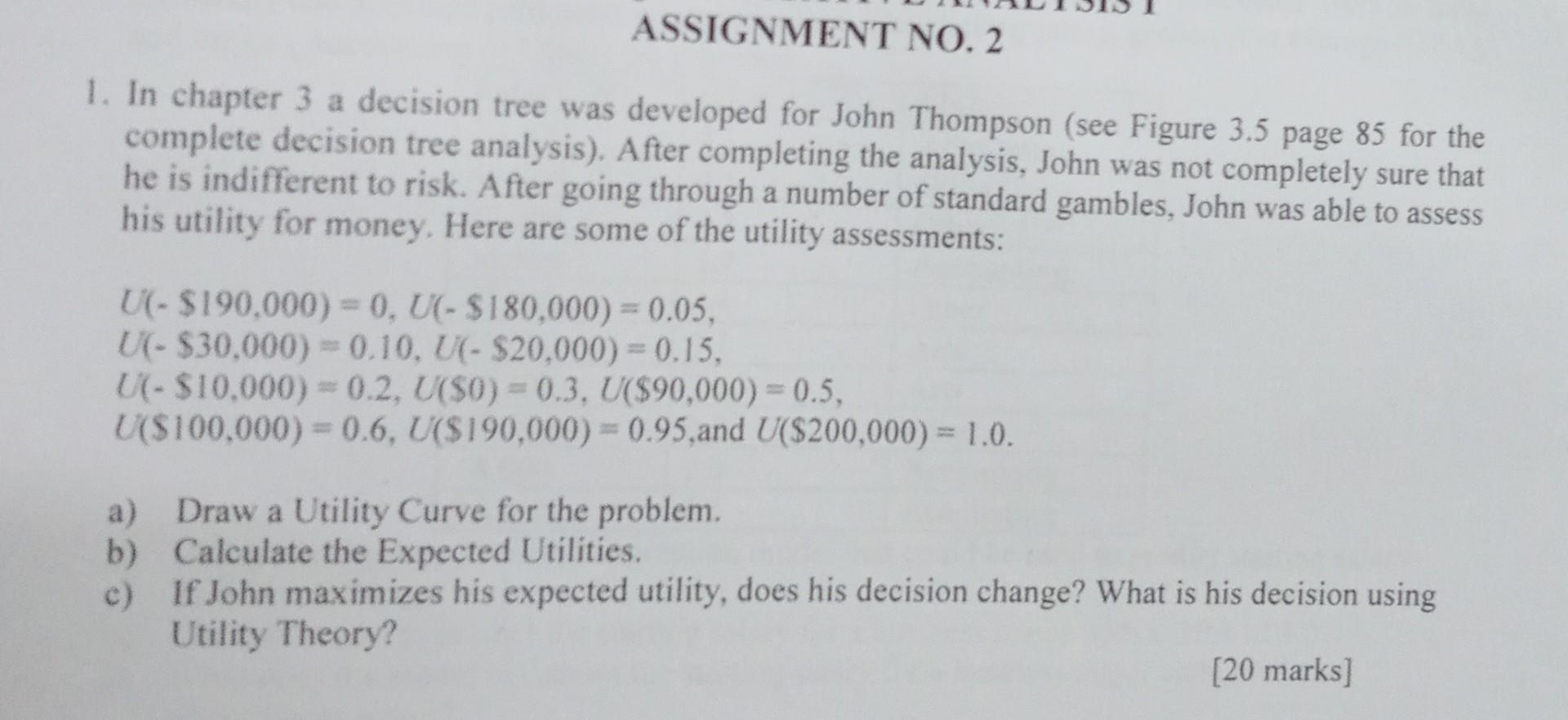 ASSIGNMENT NO. 2 1. In chapter 3 a decision tree was | Chegg.com