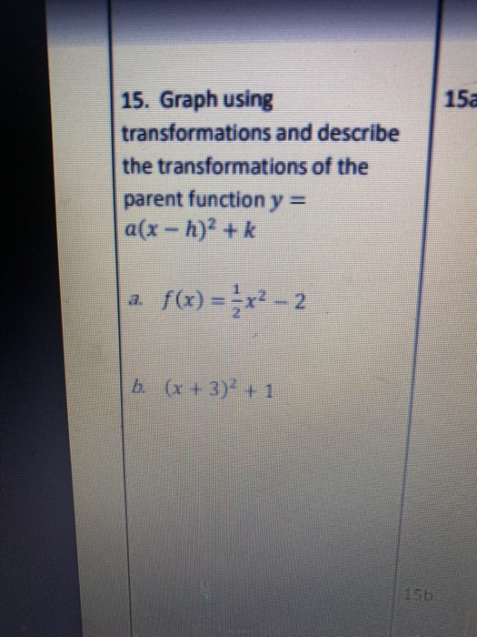 Solved 15. 15. Graph using transformations and describe the | Chegg.com