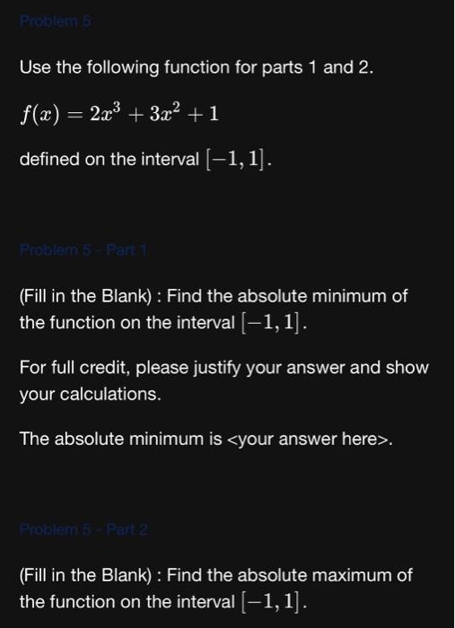 Solved Use the following function for parts 1 and 2. | Chegg.com