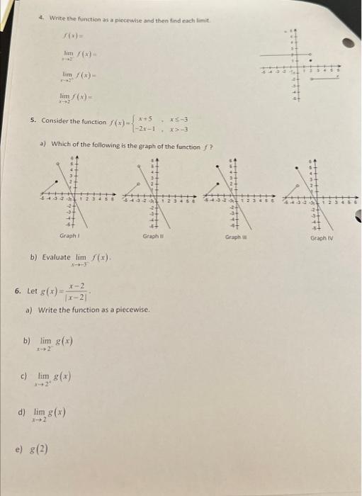 Solved 4. Write the function as a piccewise and then find | Chegg.com