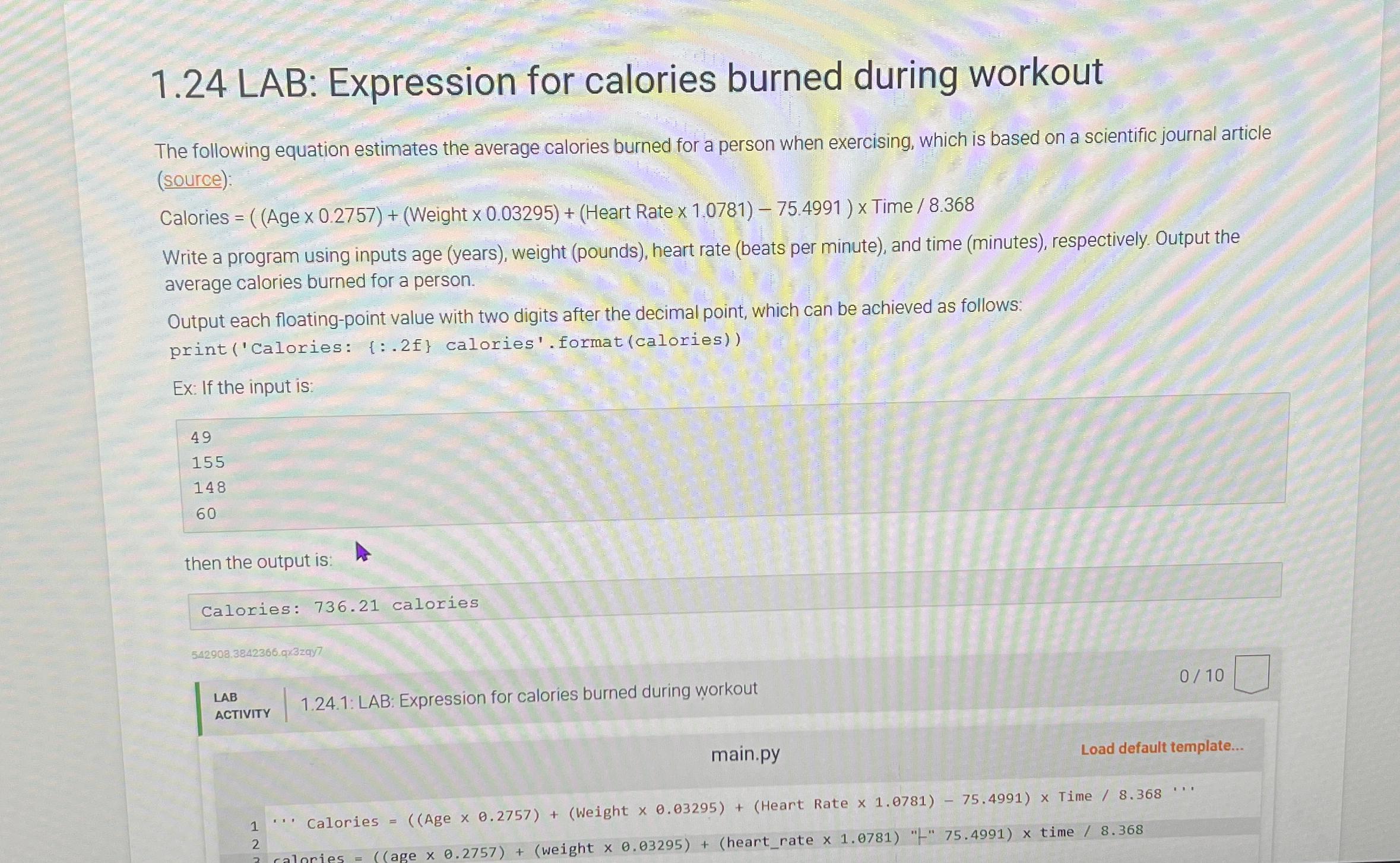 Solved 1.24 ﻿lab: Expression For Calories Burned During 