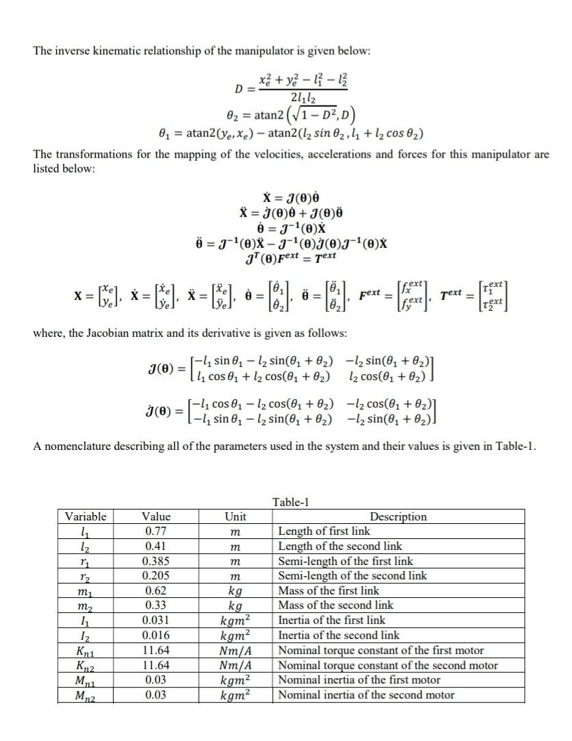 Solved System Description: The robotic system shown in | Chegg.com