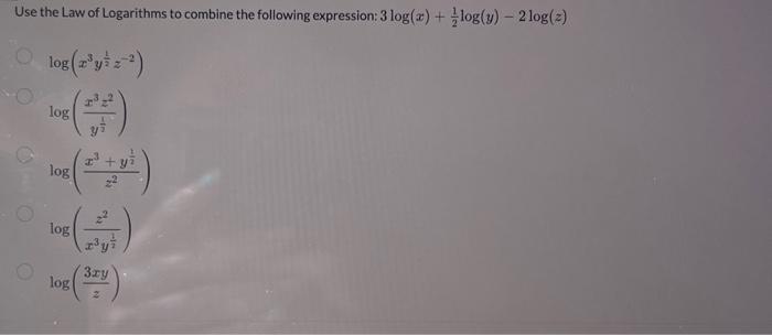 Solved Use the Law of Logarithms to combine the following | Chegg.com