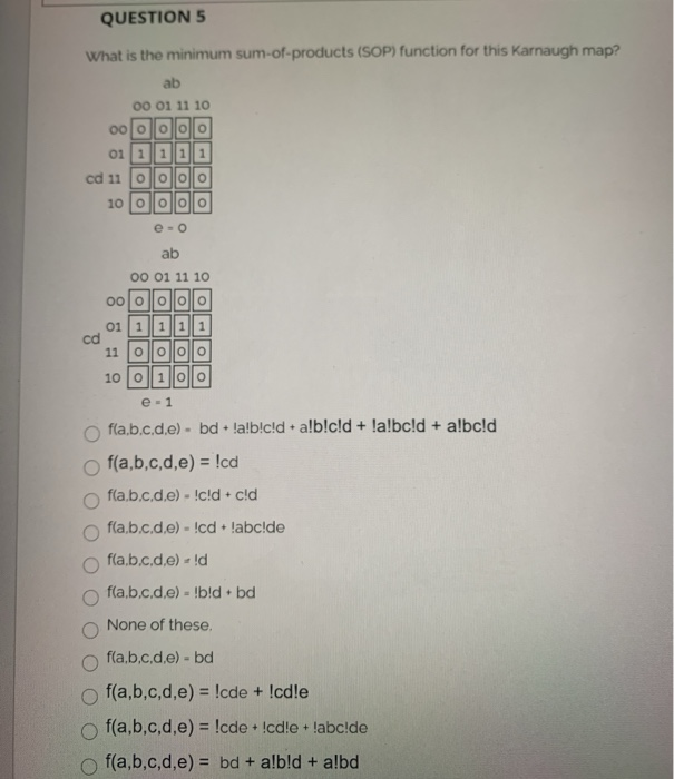 Solved QUESTION 5 What is the minimum sum-of-products (SOP) | Chegg.com