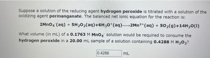 Solved Suppose a solution of the reducing agent hydrogen | Chegg.com