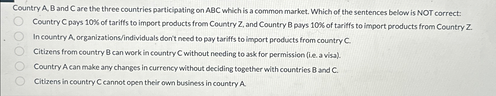 Solved Country A, B and C are the three countries | Chegg.com