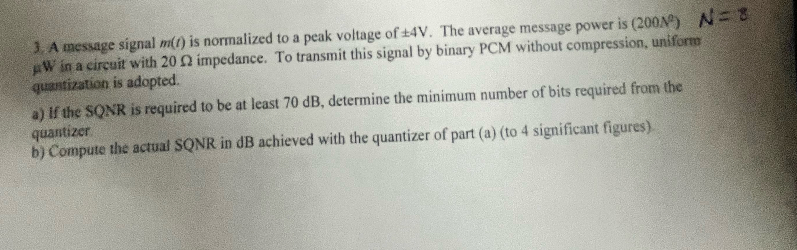 Solved A message signal m(t) ﻿is normalized to a peak | Chegg.com