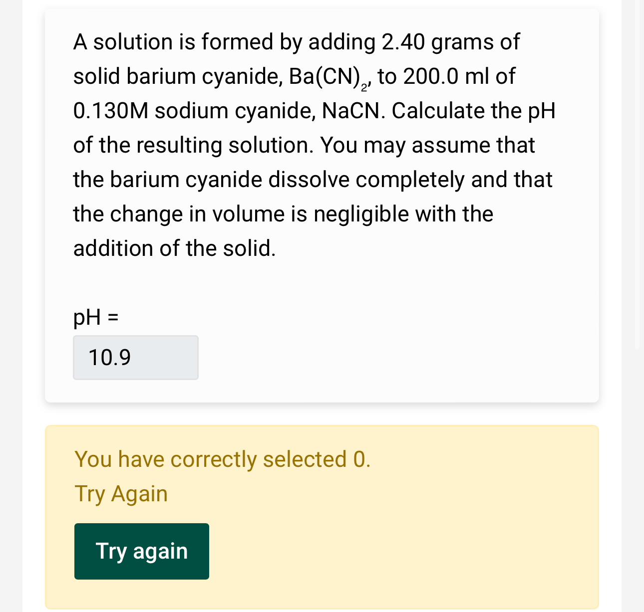 Solved A solution is formed by adding 2.40 ﻿grams of solid | Chegg.com