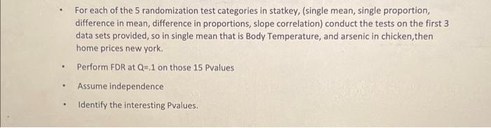 Solved For Each Of The 5 Randomization Test Categories In