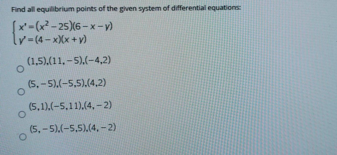 Solved Find all equilibrium points of the given system of | Chegg.com
